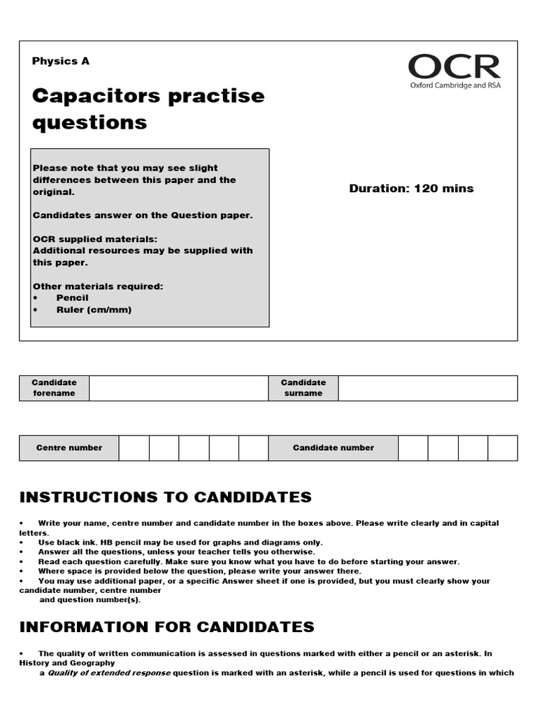 Capacitors Practice Questions PDF | PDF | Capacitor | Electrical Network
