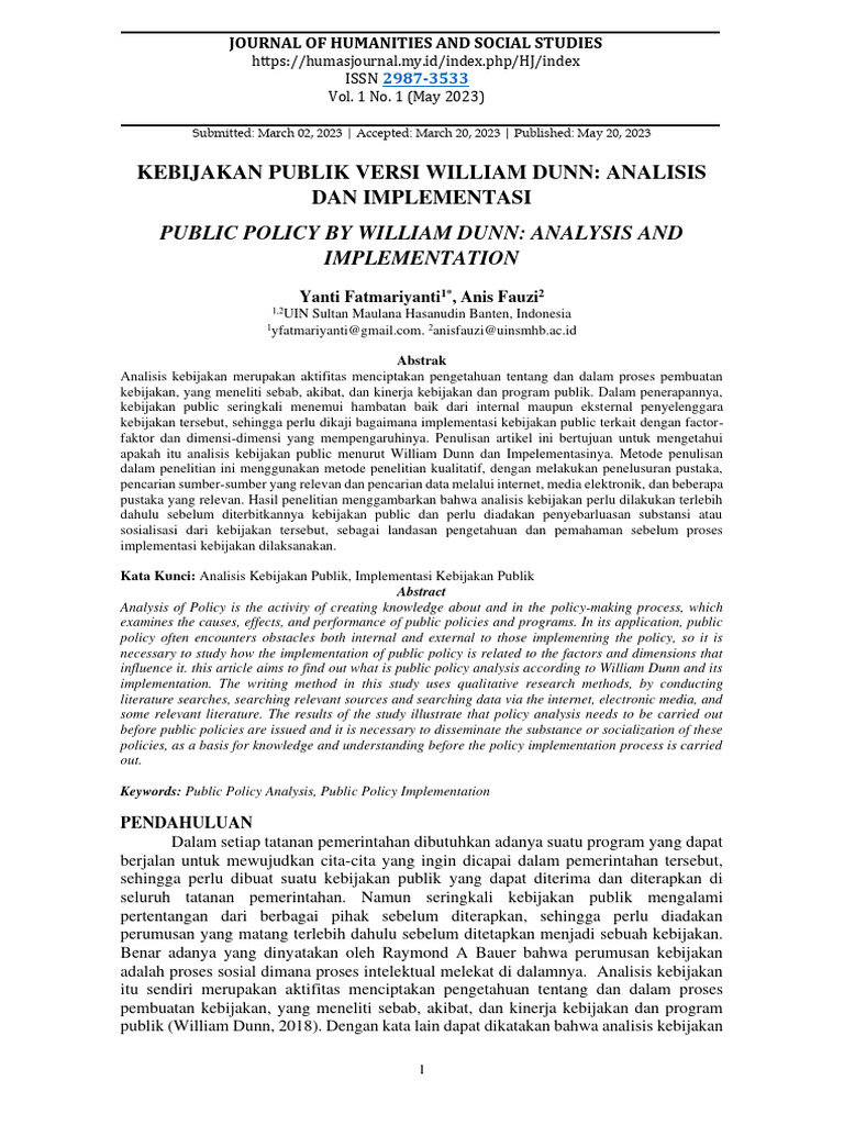 Kebijakan Publik Versi William Dunn: Analisis Dan Implementasi | PDF