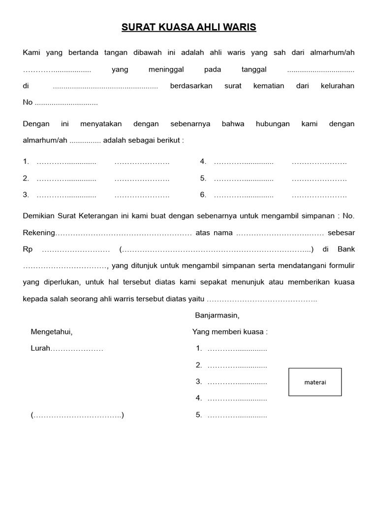 Surat Kuasa Ahli Waris | PDF