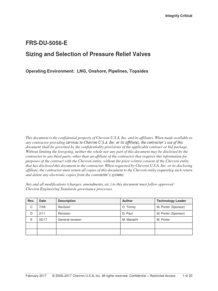 US Chevron Spec. PSV - Sizing and Selection of Pressure Relief Valves | PDF | Pipe (Fluid ...