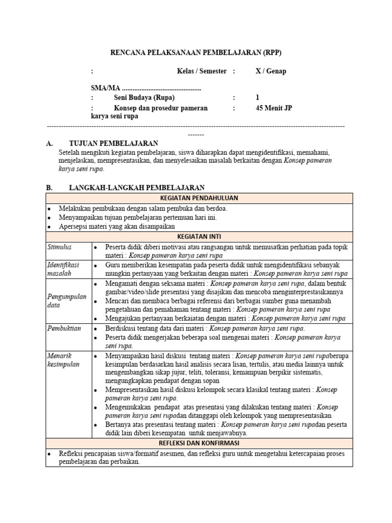 RPP Seni Rupa 3 | PDF