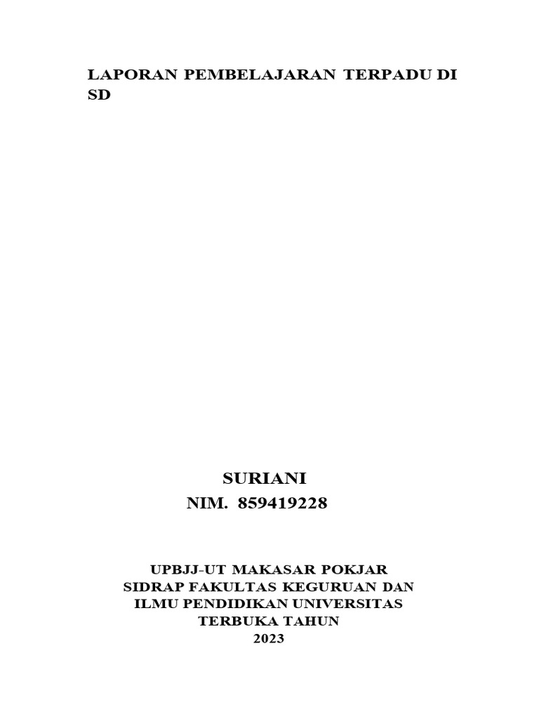 Suriani - Laporan Tugas Pembelajaran Terpadu Di SD - Removed | PDF | Seni & Disiplin Bahasa ...