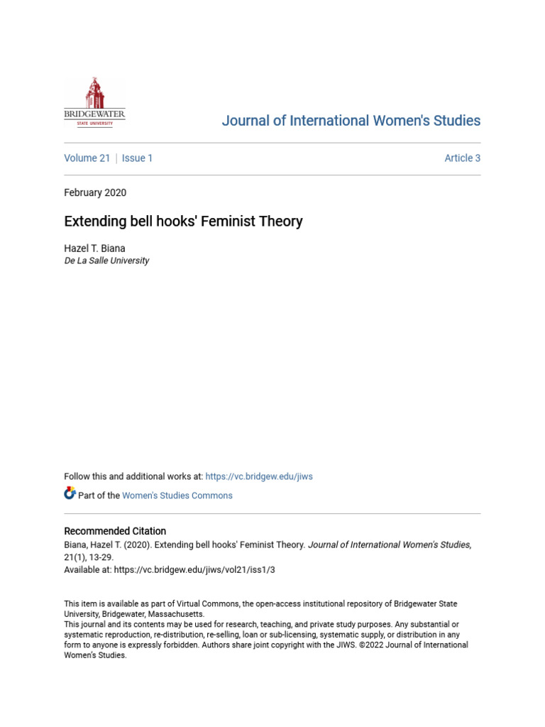 Extending Bell Hooks Feminist Theory | PDF | Feminism | Gender Studies