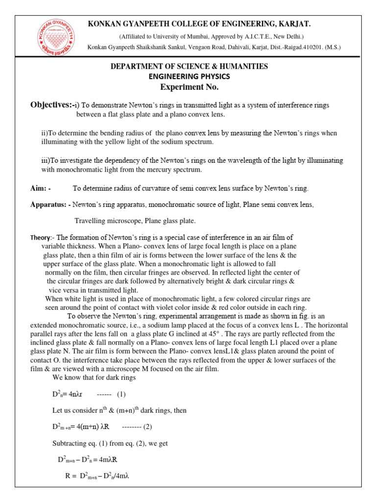 Experiment No. 03, 2019-20 | PDF | Optics | Radiation