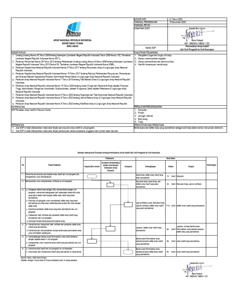 SOP Pemindahan Arsip Inaktif Dari Unit Pengolah Ke Unit Kearsipan | PDF