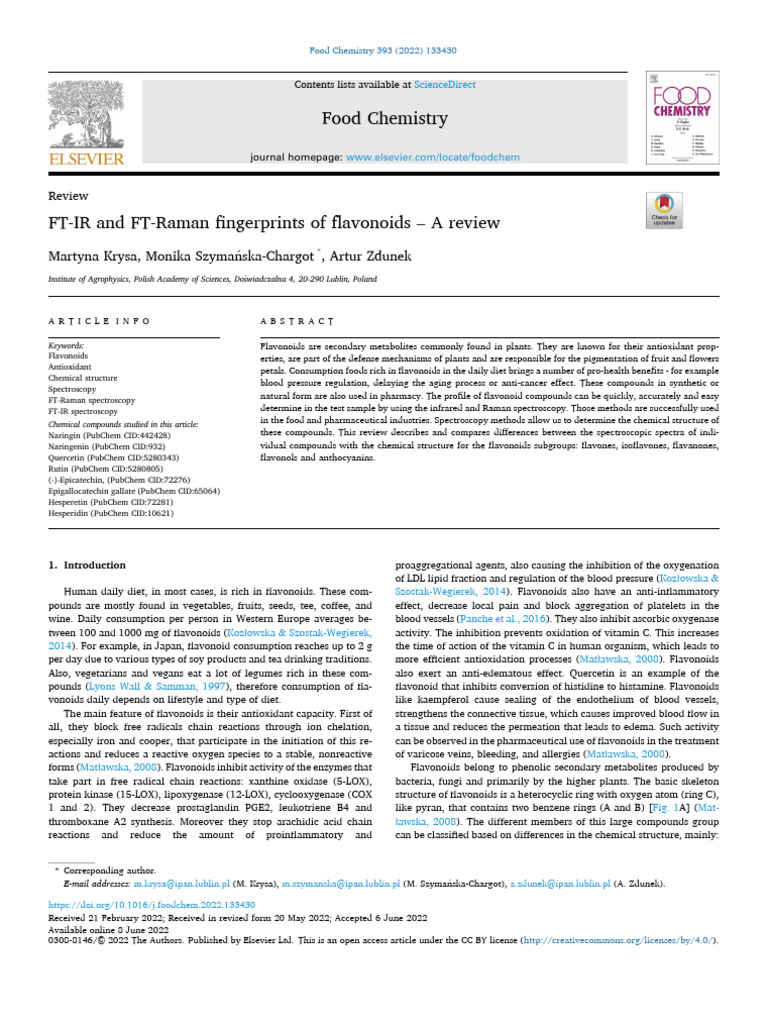 FT IR and FT Raman Fingerprints of Flavonoids - A Review - 2022 - Food Chemistry | PDF ...