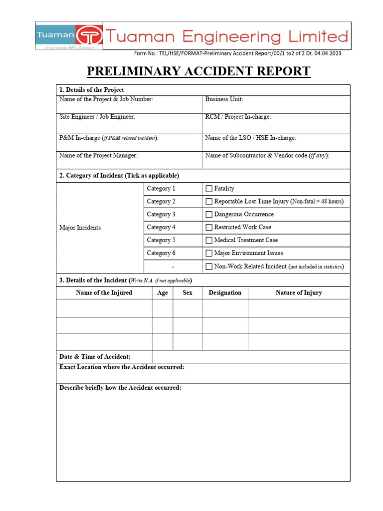 Preliminary Accident Report Overview | PDF