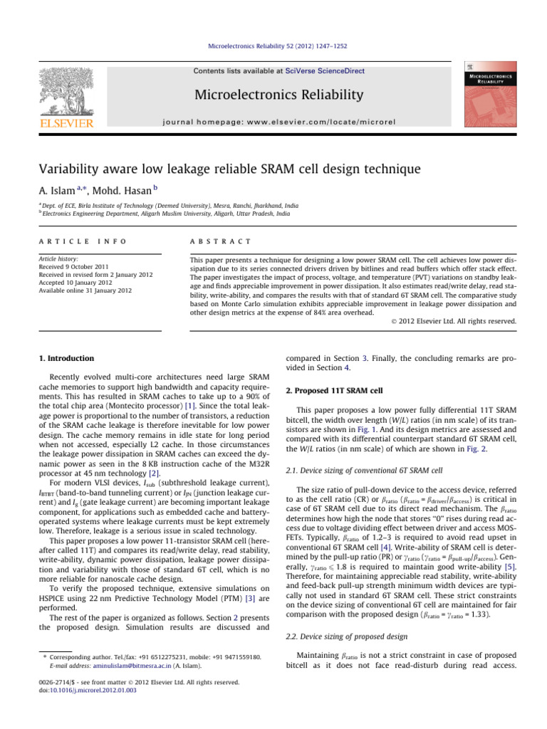 Microelectronics Reliability: A. Islam, Mohd. Hasan | PDF | Electrical Components | Manufactured ...