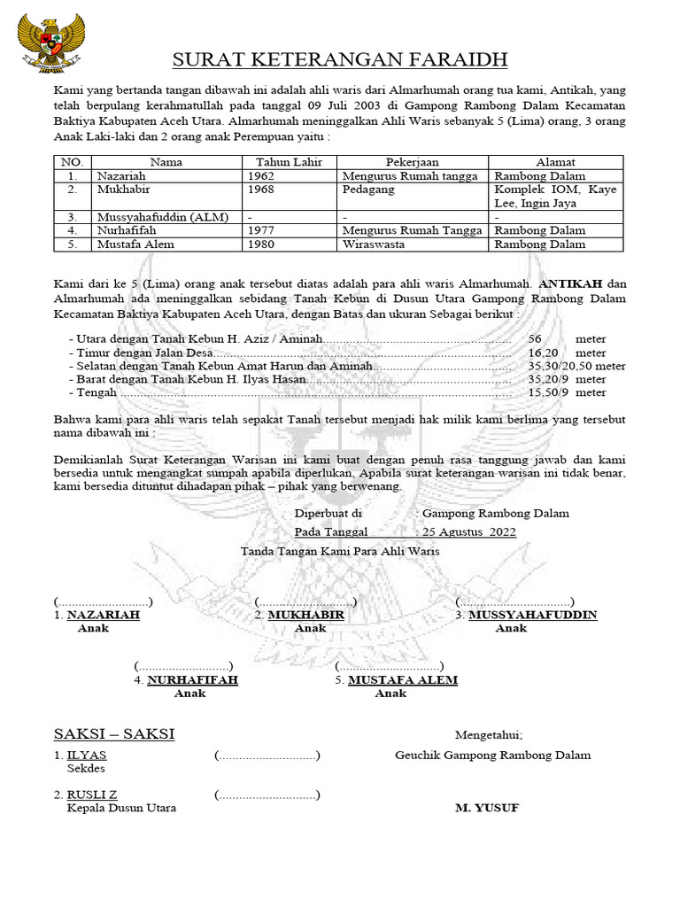 Surat Faraid Rambong Dalam | PDF