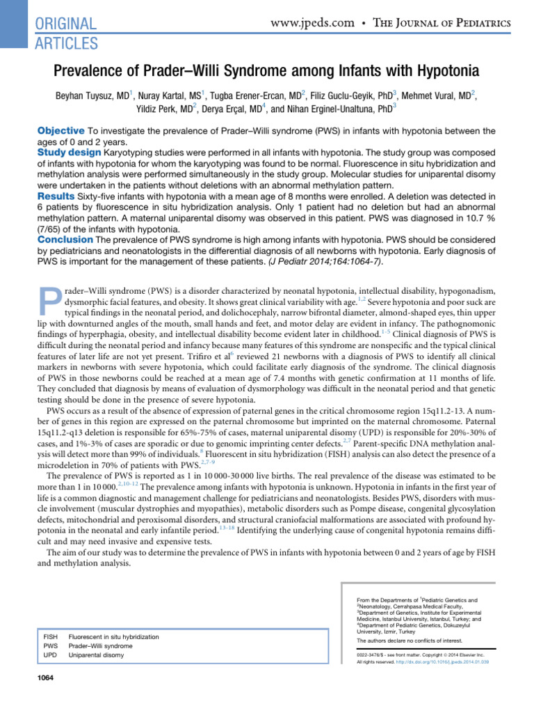 Prevalence of Prader-Willi Syndrome Among Infants With Hypotonia-2014 ...