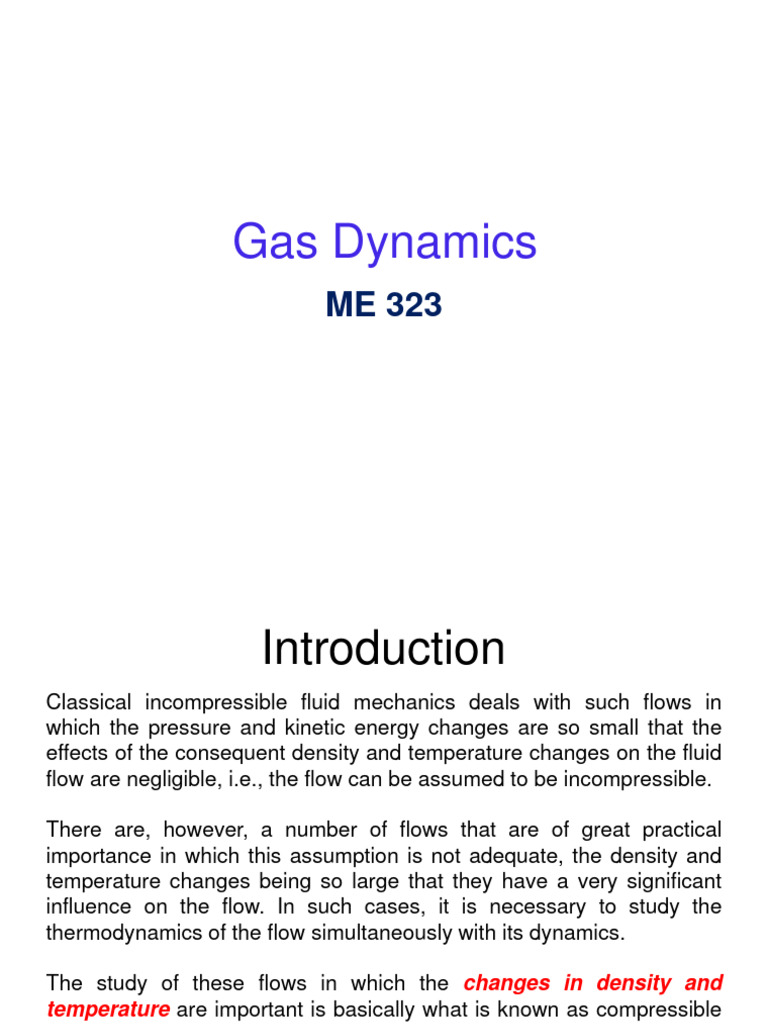 Gas Dynamics Intro Isentropic Flow Shock Waves | PDF | Compressible Flow | Fluid Dynamics