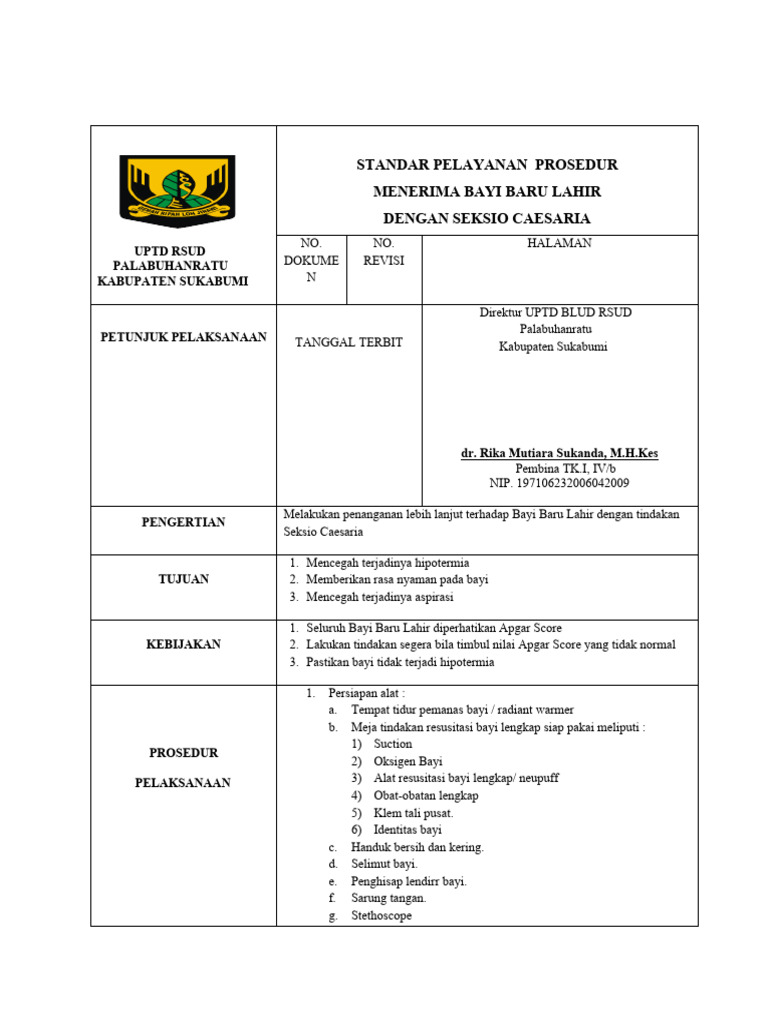 Sop Menerima Bayi SC Di RS | PDF