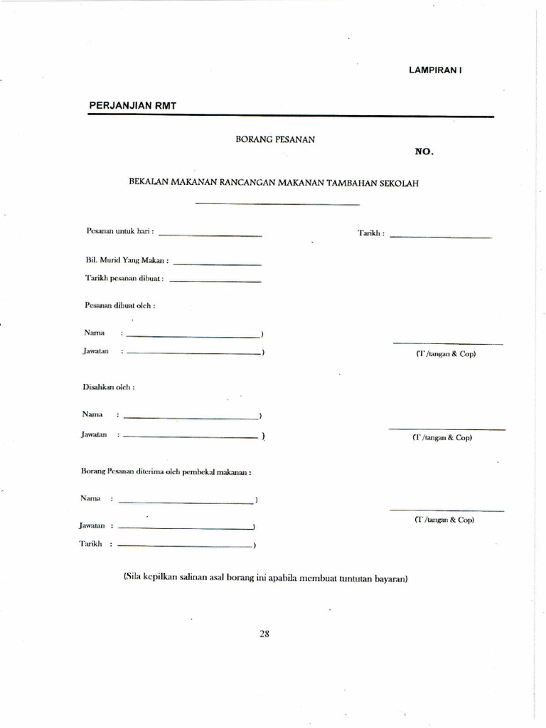 Borang Pesanan Harian RMT | PDF