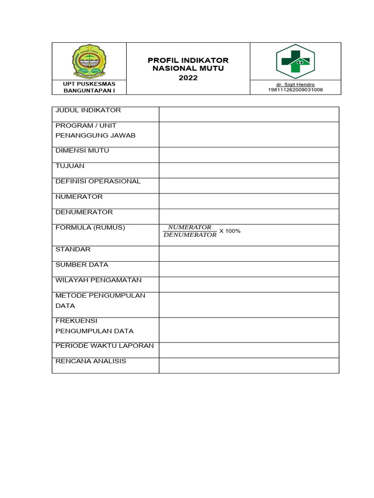 Format Profil Indikator Nasional Mutu | PDF