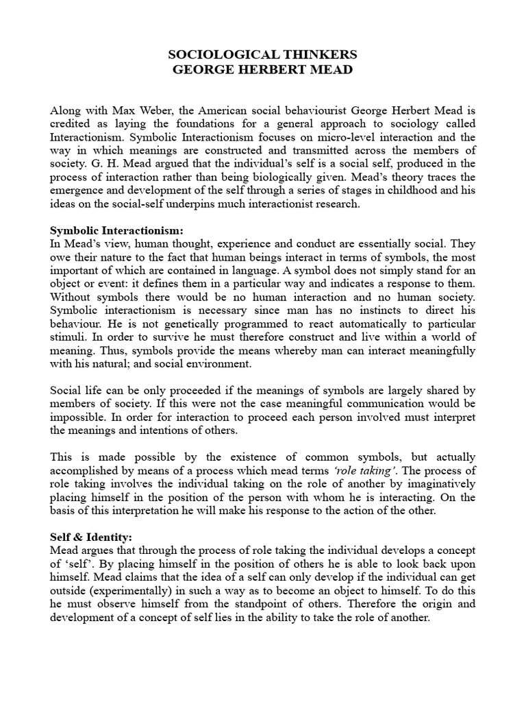GH Mead NOTES 1696511833464 | PDF | Social Psychology | Science