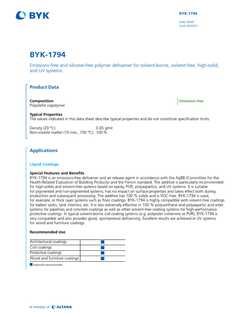 Byk 070 Tds , 表面調整劑 (詳細資訊請參照 – EMYX