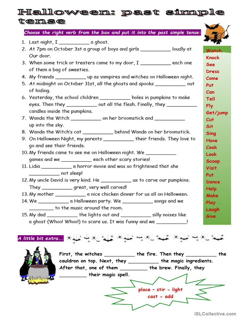 Past Simple Tense Practice With A Halloween Theme. | PDF | Halloween ...