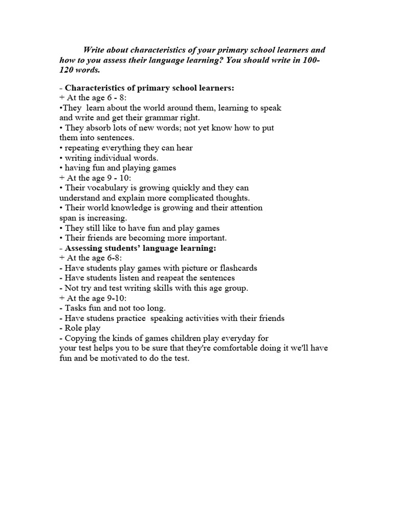 Characteristics of Primary School Learners | PDF