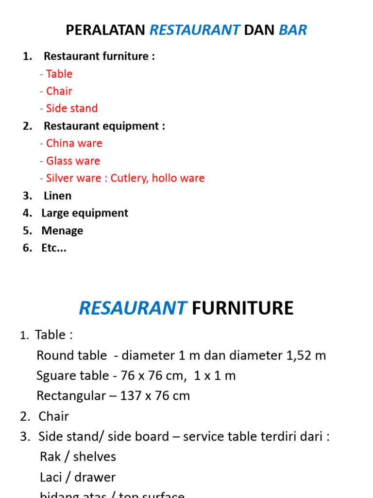 Peralatan Restaurant Dan Bar | PDF