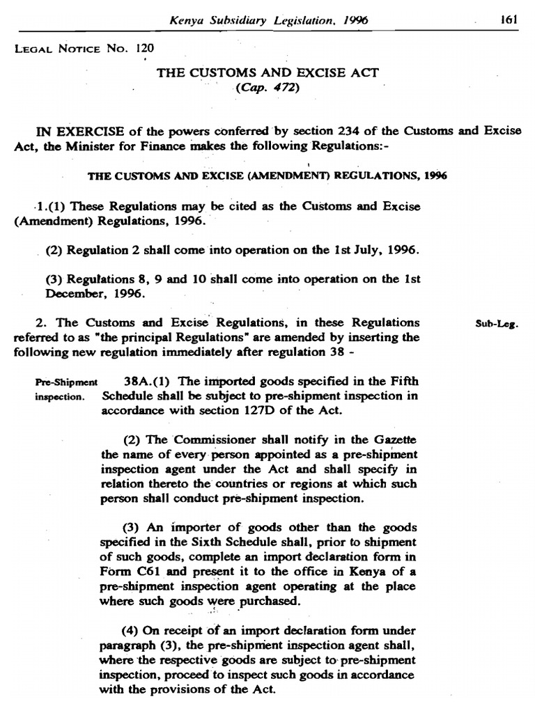 Ln120 - The Customs and Excise Act (Cap. 472) - 1 | PDF | Customs ...