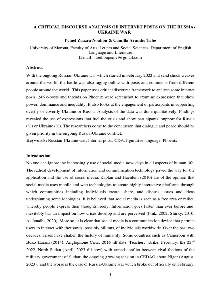 A Critical Discourse Analysis of Internet Posts On Russia - 014050 | PDF