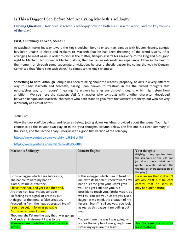Act 2 Scene 1 - Analysing Macbeth's Soliloquy | PDF | Macbeth