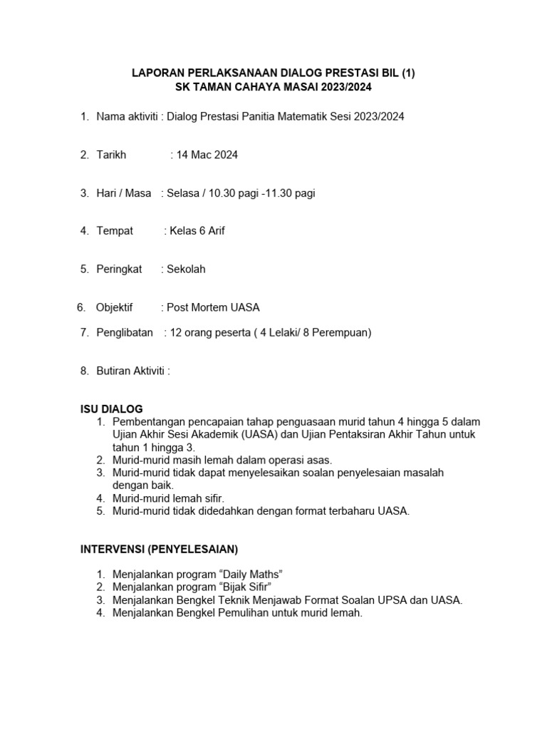 LAPORAN Dialog Prestasi 1 | PDF