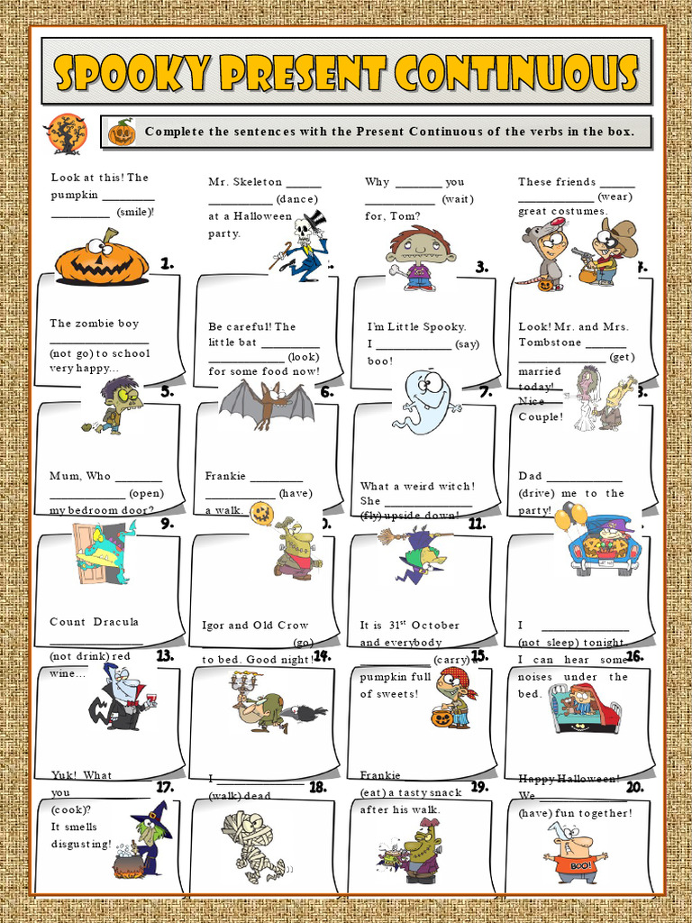 Spooky Present Continuous Grammar Drills Information Gap Activities ...