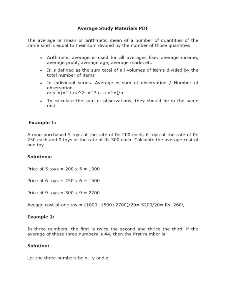 Averages Sums | PDF | Mean | Mathematics