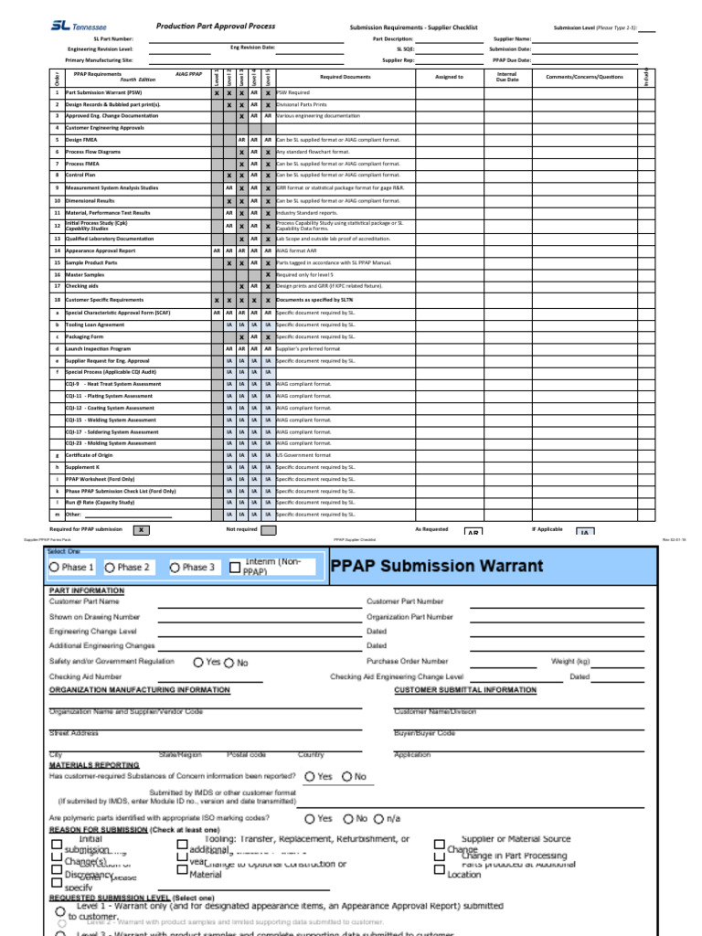 Supplier PPAP Forms Pack | PDF | Business Process | Business