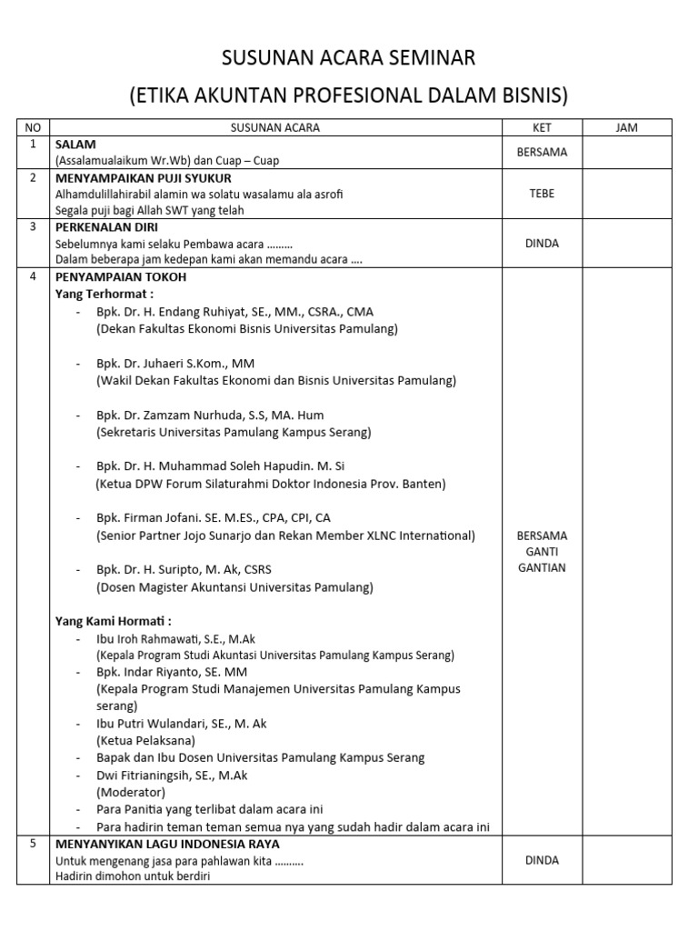Susunan Acara Seminar Audit Ok | PDF | Kesehatan Holistik | Sains ...