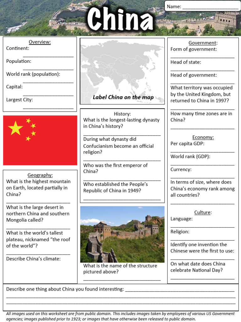 China Worksheet | PDF | China | World Politics