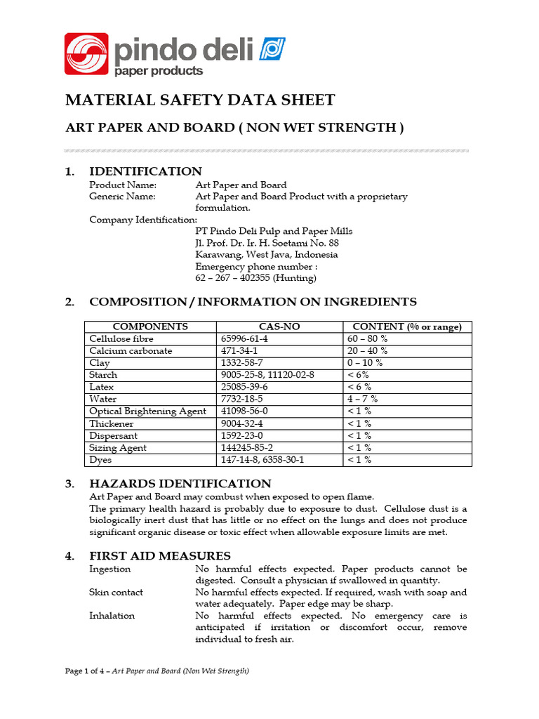 05-MSDS Art Paper-Board Rev-7 | PDF | Recycling | Waste