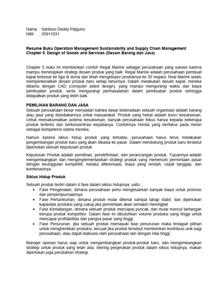 Resume Chapter 5 - Manajemen Operasi | PDF