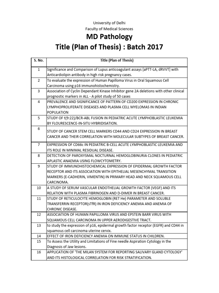 MD Pathology - Plan of Thesis (Year 2017) | Download Free PDF ...