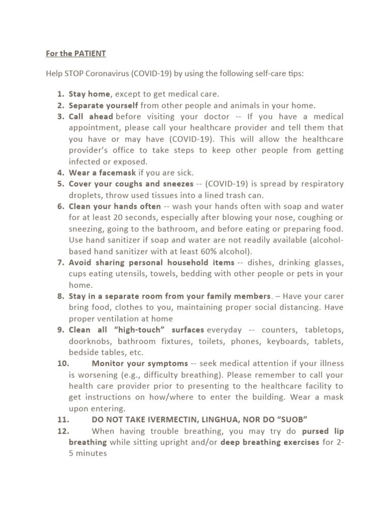 Covid Home Care Instructions | PDF