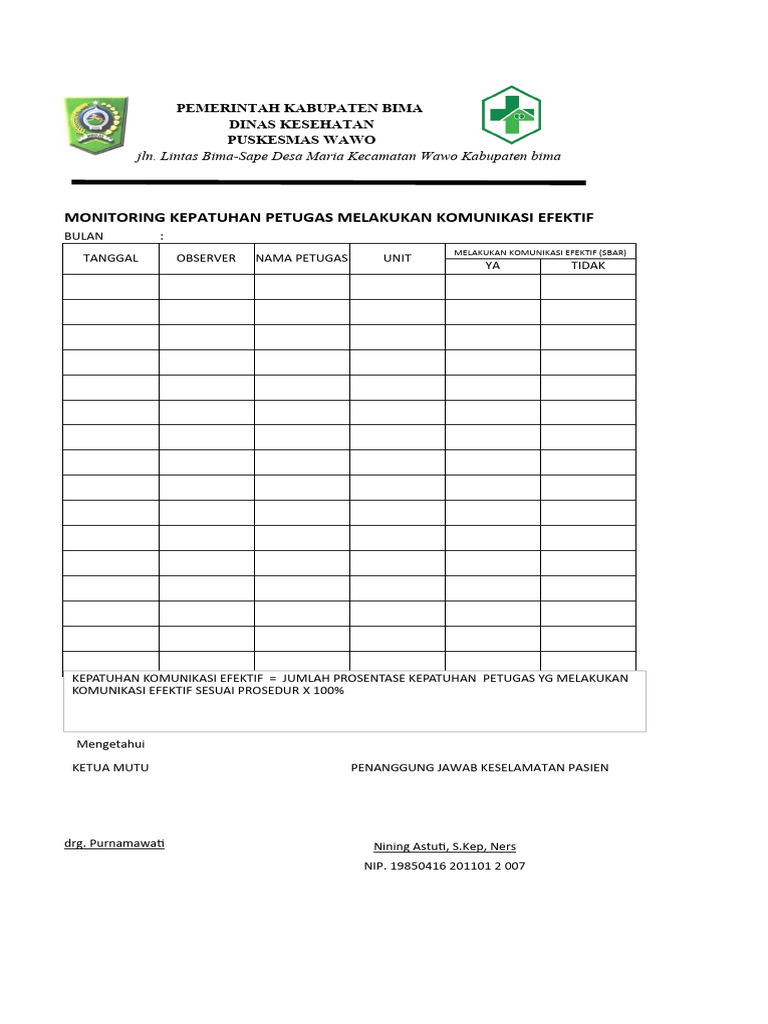Lembar Monitoring Komunisai Efektif SBAR | PDF