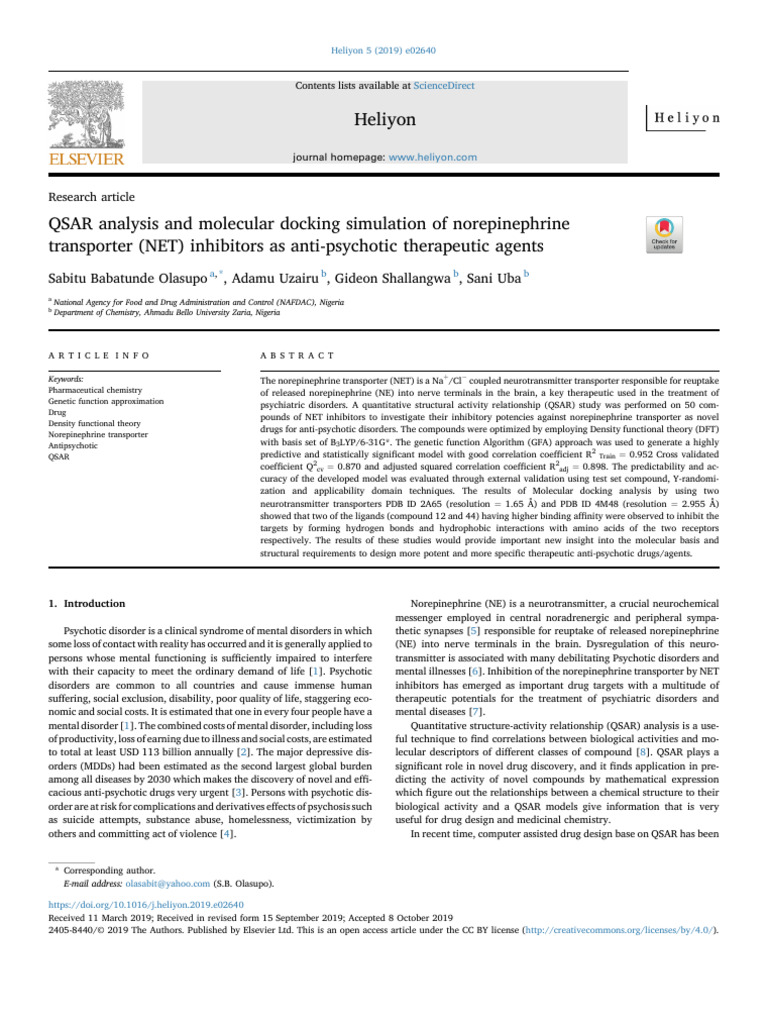 QSAR and Docking of NET Inhibitors | PDF | Quantitative Structure ...
