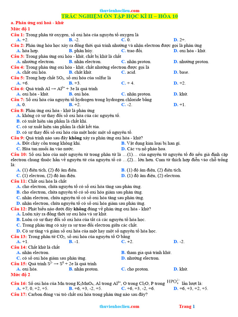 Trac Nghiem On Tap Hoa 10 CTST HK2 | PDF