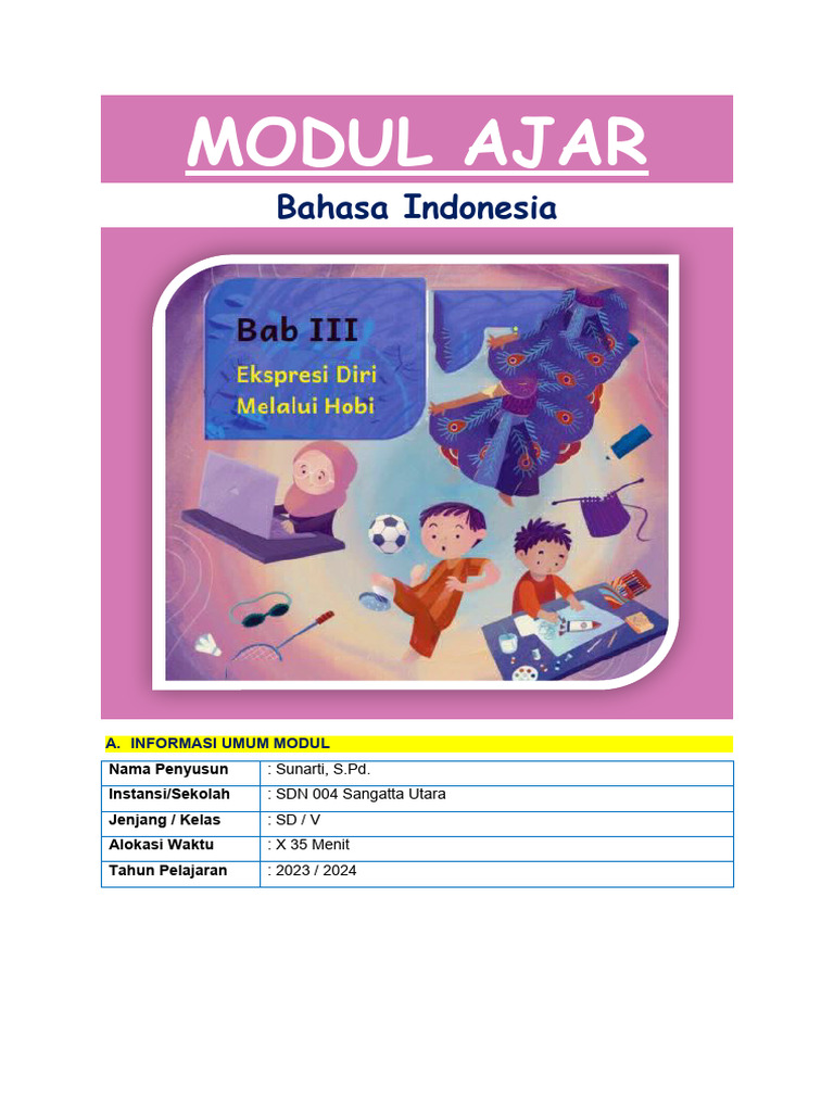 Modul Ajar Bahasa Indonesia SD V | PDF | Karier & Perkembangan | Seni & Disiplin Bahasa