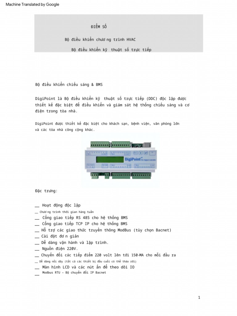 Digipoint DDC Controller Converter Modbus RTU-Bacnet IP | PDF