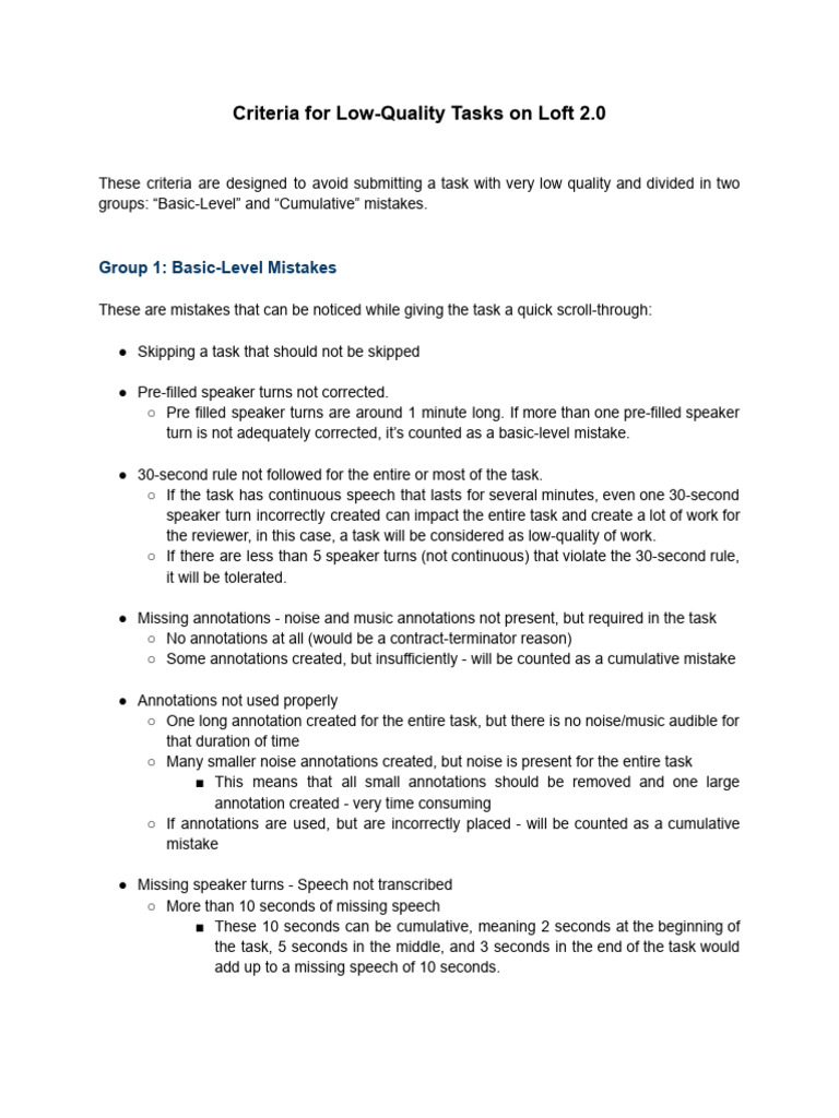 Criteria For Task Rejection On Loft 2.0 | PDF Criteria For Task Rejection On Loft 2.0 | PDF