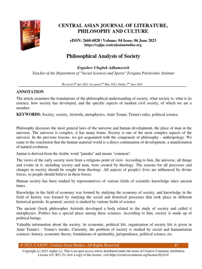 Philosophical Analysis of Society | Download Free PDF | Science ...