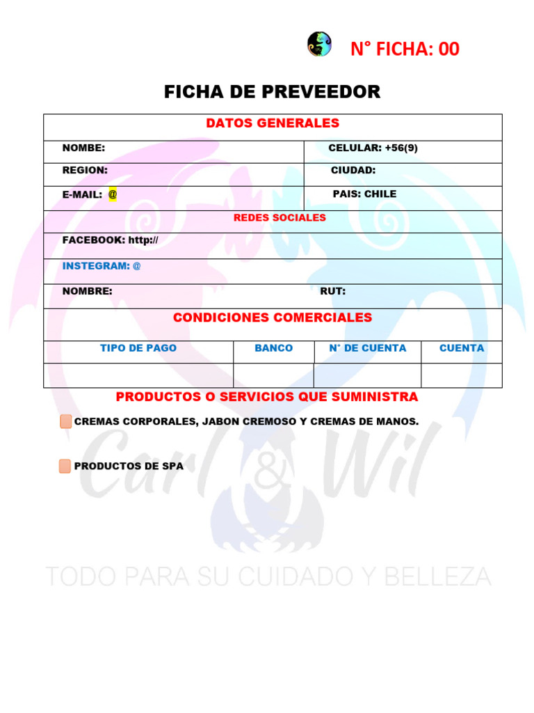 Economia De Fichas Ejemplos/modelo De Ficha De Proveedores