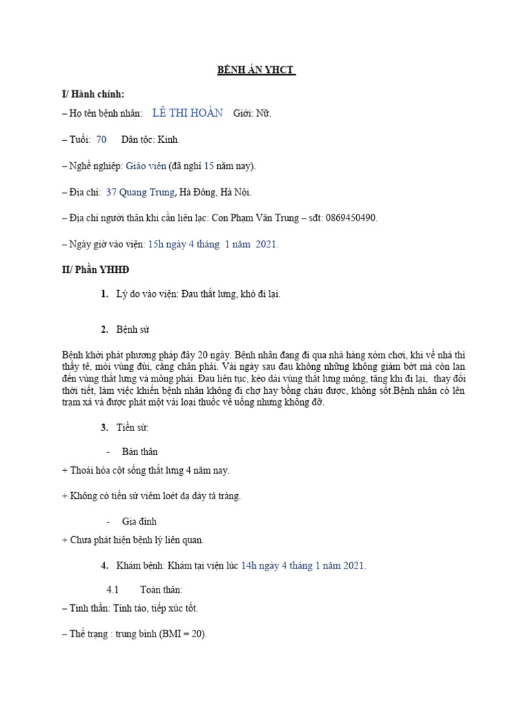 BA YHCT Thoái Hóa CSTL 1 | PDF