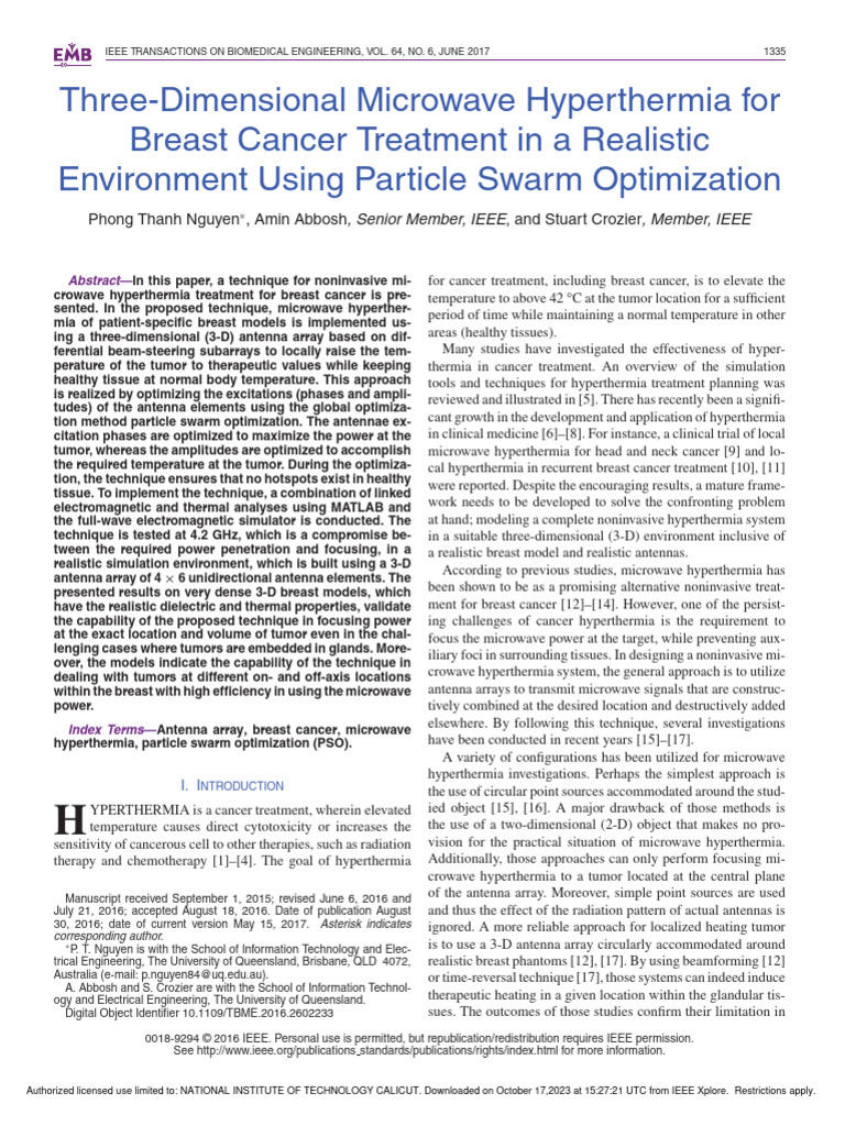 Three-Dimensional Microwave Hyperthermia For Breast Cancer Treatment in A Realistic Environment ...