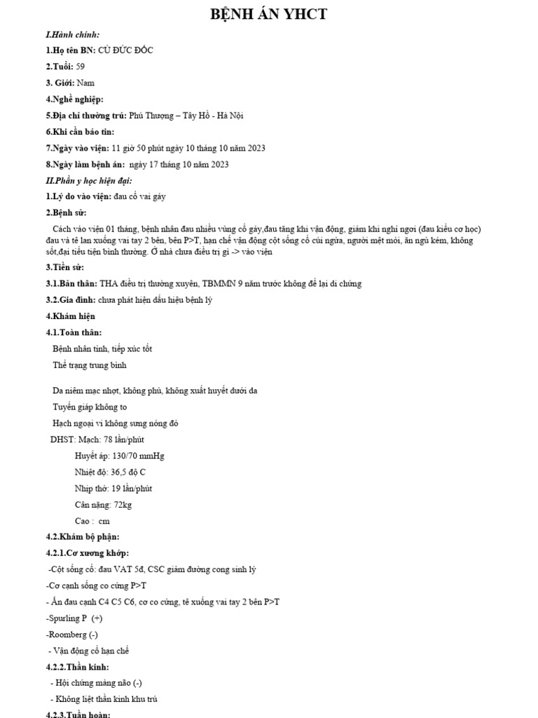 bệnh án YHCT cổ vai gáy | PDF