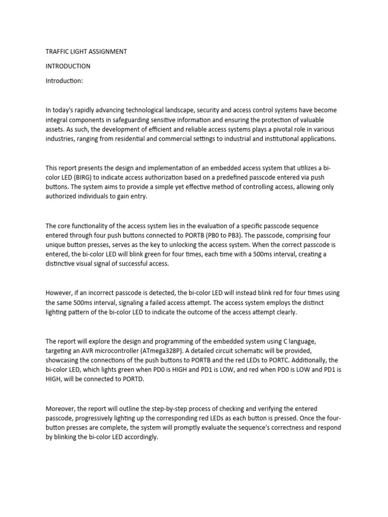 Traffic Light Assignment | PDF | Light Emitting Diode | Embedded System