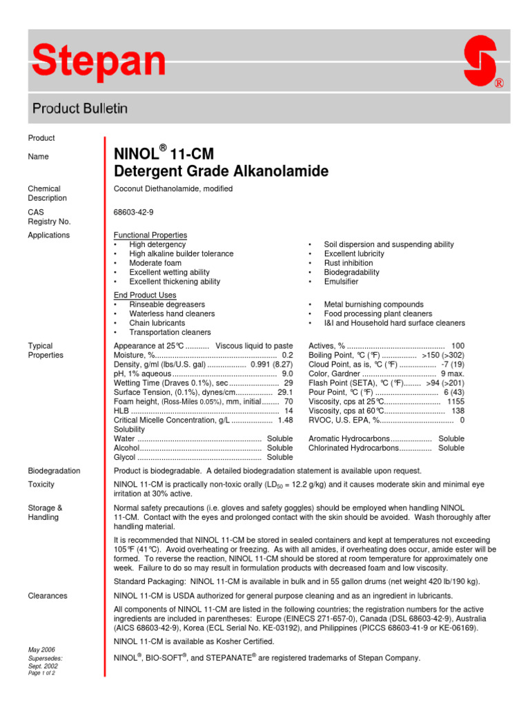 Ninol CM-11 | PDF | Solubility | Detergent