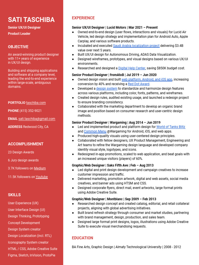 Resume Sati Taschiba UX Designer 2022 | PDF | Graphic Design | Mobile App